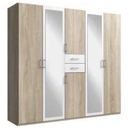 Kleiderschrank wimex "Diver Dreht&uuml;renschrank mit Spiegel, 180, 225 o. 270cm breit", wei&szlig; (struktureichefb hell, wei&szlig;, griffe alu), B:225cm H:207cm T:58cm, Schr&auml;nke, Kleiderschrank, Bestseller Schlafzimmerschrank wahlweise 3 Innenausstattungen, Topseller