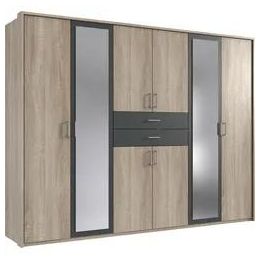 Kleiderschrank wimex "Diver Dreht&uuml;renschrank mit Spiegel, 180, 225 o. 270cm breit", grau (struktureichefb hell, graphit, griffe alu), B:270cm H:207cm T:58cm, Schr&auml;nke, Kleiderschrank, Bestseller Schlafzimmerschrank wahlweise 3 Innenausstattungen, Topseller