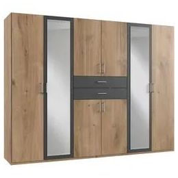 Kleiderschrank wimex "Diver Dreht&uuml;renschrank mit Spiegel, 180, 225 o. 270cm breit", grau (plankeneichefb, graphit, griffe alu), B:270cm H:207cm T:58cm, Schr&auml;nke, Kleiderschrank, Bestseller Schlafzimmerschrank wahlweise 3 Innenausstattungen, Topseller