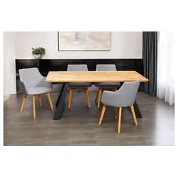 Essgruppe Home Affaire "Ena Sitzgruppe f&uuml;r K&uuml;che/Esszimmer, Esstisch mit 4 Polsterst&uuml;hlen 5tlg", gr&uuml;n (, grau, grau, natur), B:180cm H:73cm T:90cm, FSC-zertifiziertes Massivholz, Holzwerkstoff, Metall, Polyester, Sitzm&ouml;bel-Sets, Essgruppe, Stuhlbeine in Eiche Natur oder Buche Schwarz, Tisch 180 cm, U-Gestell
