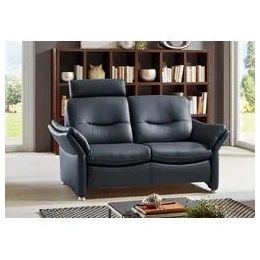 2-Sitzer Hukla "HU-SF15058 Ledersofa, Breite 164 cm", blau (torro nightblau), B:164cm H:91cm T:92cm, Sofas, hochwertiges Glattleder, optional mit Kopfst&uuml;tze