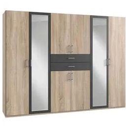 Kleiderschrank wimex "Diver Dreht&uuml;renschrank mit Spiegel, 180, 225 o. 270cm breit", grau (struktureichefb hell, graphit, griffe alu), B:270cm H:207cm T:58cm, Schr&auml;nke, Kleiderschrank, Bestseller Schlafzimmerschrank wahlweise 3 Innenausstattungen, Topseller