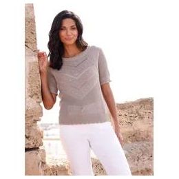 Ajourpullover Classic Basics "Ajour-Pullover", Damen, Gr. 46, grau (taupe), 100% Baumwolle, unifarben, Pullover