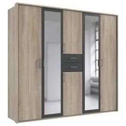 Kleiderschrank wimex "Diver Dreht&uuml;renschrank mit Spiegel, 180, 225 o. 270cm breit", grau (struktureichefb hell, graphit, griffe alu), B:225cm H:207cm T:58cm, Schr&auml;nke, Kleiderschrank, Bestseller Schlafzimmerschrank wahlweise 3 Innenausstattungen, Topseller