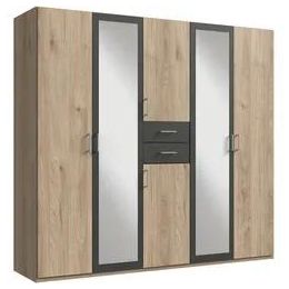 Kleiderschrank wimex "Diver Dreht&uuml;renschrank mit Spiegel, 180, 225 o. 270cm breit", grau (struktureichefb hell, graphit, griffe alu), B:225cm H:207cm T:58cm, Schr&auml;nke, Kleiderschrank, Bestseller Schlafzimmerschrank wahlweise 3 Innenausstattungen, Topseller