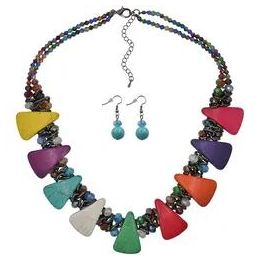 Paar Ohrh&auml;nger Steuer "Set aus Collier und Ohrhaken multicolor", Damen, Gr. one-size, Metall, bunt (mehrfarbig), Ohrringe