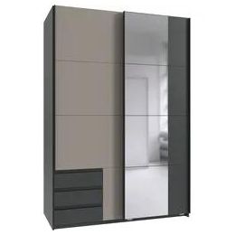 Schwebet&uuml;renschrank wimex "Emden moderner Kleiderschrank mit Spiegel und Schubladen", grau (sandgrau), B:135cm H:198cm T:64cm, Schr&auml;nke, Schwebet&uuml;renschrank, Schlafzimmer Schrank Garderobenschrank mit Schwebet&uuml;ren Topseller
