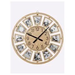 Wanduhr Heine HOME, beige (natur), Wanduhren, B/H/T: 60cm x 60cm x 3,5cm, Wanduhr, B:60cm H:60cm T:3,5cm