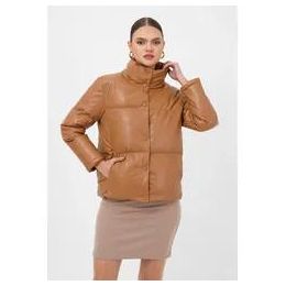 Steppjacke FRESHLIONS "Olena", Damen, Gr. M, beige (braun), 100% Polyester, kariert, unifarben, lang, Jacken Steppjacke, im klassischen Design