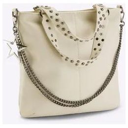 Handtasche Heine, Damen, Gr. B/H/T: 32cm x 30cm x 5cm, beige (sand), Metall, Viskosemischung, unifarben, Taschen Handtasche