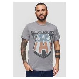 T-Shirt Recovered "Marvel Captain America Badge", Herren, Gr. L, grau, 100% Baumwolle, bedruckt, normal, Rundhals, Shirts T-Shirt, mit angesagtem Captain America Logo-Print