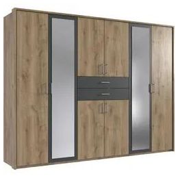 Kleiderschrank wimex "Diver Dreht&uuml;renschrank mit Spiegel, 180, 225 o. 270cm breit", grau (plankeneichefb, graphit, griffe alu), B:270cm H:207cm T:58cm, Schr&auml;nke, Kleiderschrank, Bestseller Schlafzimmerschrank wahlweise 3 Innenausstattungen, Topseller