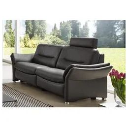 2,5-Sitzer Hukla "HU-SF15058 Ledersofa, Breite 194 cm", schwarz (torro anthrazit), B:194cm H:91cm T:92cm, Sofas, aus Leder, optional Kopfst&uuml;tze u. WallAway-Funktion