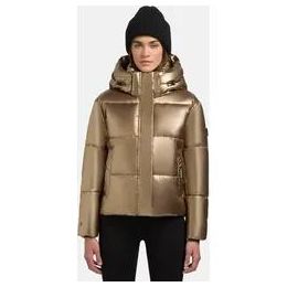 Steppjacke Khujo "Devina Shiny-YM", Damen, Gr. L (40), gold (goldfarben), Obermaterial: 50% Polyurethan, 50% Polyester. Futter: 100% Nylon. Wattierung: 100% Polyester, weit h&uuml;ftbedeckend, hoch geschlossener Ausschnitt, &Auml;rmel ohne &Auml;rmelschlitz normaler Saum, Jacken Steppjacke, Gl&auml;nzende kurze Winterjacke f&uuml;r Damen