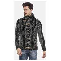 Cipo & Baxx Cardigan CIPO & BAXX "Strickjacke", Herren, Gr. S, schwarz (schwarz, grau), 100% Polyacryl, unifarben, regular fit, Rundhals, &Auml;rmel ohne &Auml;rmelschlitz Rippb&uuml;ndchen, Strickjacken, mit Knopfleiste, CP215
