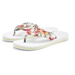 Badezehentrenner Lascana "Sandale, Badeschuh, Pantolette, Badelatsche, Flip Flop, Sommerschuh", Damen, Gr. 38, wei&szlig; (wei&szlig; gebl&uuml;mt), Obermaterial: 100% Textilmaterial. Decksohle: 100% Synthetik. Laufsohle: 100% Synthetik, gemustert, Basic, Schuhe, Zehentrenner ultraleicht mit softem Band VEGAN