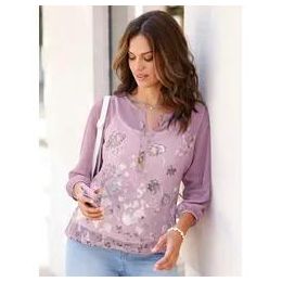 Chiffonbluse Inspirationen, Damen, Gr. 44, lila (mauve, bedruckt), 100% Polyester, Top:5% Elasthan, 95% Viskose, bedruckt, gebl&uuml;mt, gemustert, mehrfarbig, V-Ausschnitt, Blusen Chiffonbluse