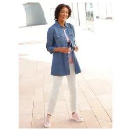 Longbluse Casual Looks, Damen, Gr. 50, blau (blau, bleached), 100% Baumwolle, unifarben, Blusen Longbluse