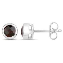 Paar Ohrstecker VIRA JEWELS "925-Sterling Silber rhodiniert gl&auml;nzend Granat rot rund", wei&szlig; (wei&szlig;, rot), Ohrringe, Damen, one-size, 1,1, Silber 925 (Sterlingsilber)