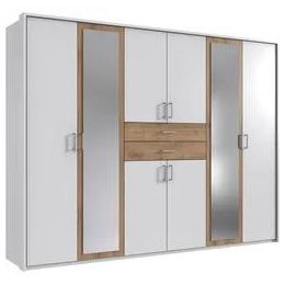 Kleiderschrank wimex "Diver Dreht&uuml;renschrank mit Spiegel, 180, 225 o. 270cm breit", wei&szlig; (wei&szlig;, plankeneichefarben, griffe alu), B:270cm H:207cm T:58cm, Schr&auml;nke, Kleiderschrank, Bestseller Schlafzimmerschrank wahlweise 3 Innenausstattungen, Topseller