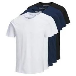 Jack & Jones T-Shirt JACK & JONES "T-Shirt JJEORGANIC BASIC TEE O-NECK 5PK 5er Pack", Herren, Gr. L, bunt (wei&szlig;, marineblau, schwarz), Obermaterial: 100% Baumwolle CO(Bio)., Shirts T-Shirt
