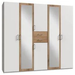 Kleiderschrank wimex "Diver Dreht&uuml;renschrank mit Spiegel, 180, 225 o. 270cm breit", wei&szlig; (wei&szlig;, plankeneichefarben, griffe alu), B:225cm H:207cm T:58cm, Schr&auml;nke, Kleiderschrank, Bestseller Schlafzimmerschrank wahlweise 3 Innenausstattungen, Topseller