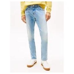 Tommy Hilfiger Slim-fit-Jeans TOMMY JEANS "Austin Slim Tapered", Herren, Gr. 38, L&auml;nge 34, blau (denim light), Denim/Jeans, Obermaterial: 95% Baumwolle, 4% Elastomultiester, 1% Elasthan, regular fit lang, Jeans Slim-fit-Jeans, zum Kn&ouml;chel hin schmaler werdende Jeans mit mittlerer Leibh&ouml;he