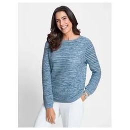Ajourpullover Inspirationen "Pullover", Damen, Gr. 48, blau (ecru, aqua, meliert), 100% Baumwolle, gemustert, mehrfarbig, Pullover