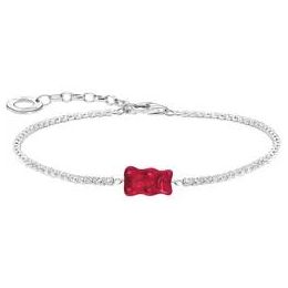 Armband Thomas Sabo "Thomas Sabo x HARIBO: Tennisarmband mit Goldb&auml;r" Gr. 19, rot (silberfarben, rot, kristallwei&szlig;, rot, kristallwei&szlig;), Armb&auml;nder, Damen, 19, Silber 925 (recycelt), Armband, mit Zirkonia (synth.), Kristallglas