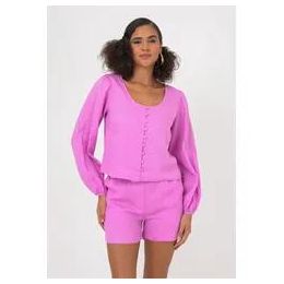 Klassische Bluse FRESHLIONS "Amara", Damen, Gr. S, rosa, 100% Leinen, unifarben, normal, Rundhals, Blusen, im klassischen Design