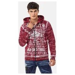 Cipo & Baxx Sweatjacke CIPO & BAXX "Jacken", Herren, Gr. M, rot (burgundy), 70% Baumwolle, 30% Polyester, bedruckt, Basic, regular fit normal, Sweatjacken Sweatjacke, mit auff&auml;lligem Print, CL544