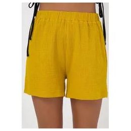 Shorts FRESHLIONS "Zara", Damen, Gr. S, EURO-Gr&ouml;&szlig;en, gelb (senf), 100% Baumwolle, unifarben, kurz, Hosen Shorts, im einfarbigen Design