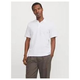 Jack & Jones Poloshirt JACK & JONES "JJEAUSTIN POLO SS NOOS", Herren, Gr. M, wei&szlig; (wei&szlig; detail:classic), Jersey, Obermaterial: 58% Polyester, 40% Baumwolle, 2% Elasthan, unifarben, regular fit normal, ohne Ausschnitt, gerader Abschluss, Shirts, Materialmix, regular fit
