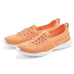 Sneaker Lascana "Slipper, Halbschuh, Slip-On-Sneaker", Damen, Gr. 41, orange (hellorange), Obermaterial: 100% Textilmaterial. Decksohle: 100% Textilmaterial. Futter: 100% Textilmaterial. Laufsohle: 100% Synthetik, unifarben, Basic, Schuhe Sneaker, aus leichtem Textil-Material VEGAN, Topseller