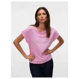 V&eacute;ro Moda Kurzarmshirt VERO MODA "VMEMMY SS LACE TAPE TOP JRS GA NOOS", Damen, Gr. XS, rosa (bonbon), Jersey, Obermaterial: 100% Baumwolle, unifarben, regular fit normal, Rundhals, Shirts