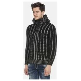 Cipo & Baxx Strickpullover CIPO & BAXX "Pullover", Herren, Gr. M, schwarz, 100% Polyacryl, gestreift, Basic, regular fit, Strickb&uuml;ndchen, Pullover Strickpullover, im modernen Design mit Kapuze, CP214