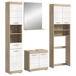 Badm&ouml;bel-Set Welltime "Siena, 4 teilig, bestehend aus:", wei&szlig; (eiche sonoma hell nb, wei&szlig; hochglanz mdf tz), B:190cm H:191cm T:34cm, Holzwerkstoff, MDF, Kastenm&ouml;bel-Sets, Badm&ouml;bel-Set, Hochschrank, WBU, Badspiegel, Waschmaschinenumbauschrank