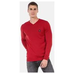 Cipo & Baxx V-Ausschnitt-Pullover CIPO & BAXX "Pullover", Damen, Gr. S, rot, 65% Polyester, 35% Viskose, unifarben, regular fit, V-Ausschnitt, Rippb&uuml;ndchen, Pullover, mit V-Ausschnitt, CP242