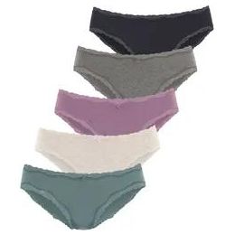 Jazz-Pants Slips Vivance, Damen, Gr. 48/50, bunt (anthrazit meliert, beige meliert, flieder, eukalyptus, navy), Single Jersey, Obermaterial: 95% Baumwolle, 5% Elasthan. Spitze: 90% Polyamid, 10% Elasthan, meliert, unifarben, k&ouml;rpernah, Unterhosen, aus elastischer Baumwolle