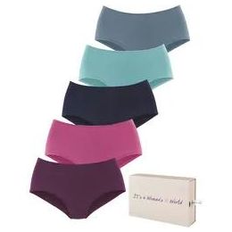 Taillenslip Lascana, Damen, Gr. 40/42, bunt (aubergine, pink, navy, mint, blau), Single Jersey, Obermaterial: 95% Baumwolle, 5% Elasthan, unifarben, k&ouml;rpernah, Unterhosen Taillenslip, aus Baumwolle, mit sch&ouml;ner Aufbewahrungsbox
