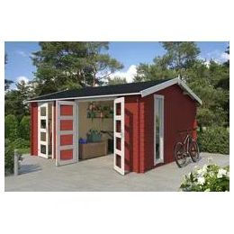 Gartenhaus Lasita Maja "Carroz 2", rot (schwedenrot), ohne Fu&szlig;boden, ohne Dacheindeckung, Massivholz, Gartenh&auml;user, Gartenhaus, Blockbohlenhaus 28mm, 2-Raum