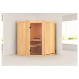 Sauna Karibu "&raquo;Liyah&laquo; mit Klarglast&uuml;r naturbelassen", beige (naturbelassen), ohne Ofen, ohne Steuerung, (ohne Ofen), Saunen, in verschiedenen Ausf&uuml;hrungen erh&auml;ltlich
