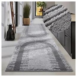 Designteppich ELLE DECORATION "Bartoux", grau (hellgrau), B:80cm H:18mm L:240cm, Polyester, Teppiche, Hochflor, Shaggy, L&auml;ufer, weich, Langflor, modern, Hoch Tief Effekt