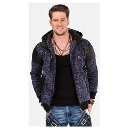 Cipo & Baxx Strickjacke CIPO & BAXX "Strickjacke", Damen, Gr. S, blau (dunkelblau), 100% Polyester, tarnfarben, Basic, regular fit, Rippstrickb&uuml;ndchen, Strickjacken Strickjacke, mit Leder Highlights, CL-310