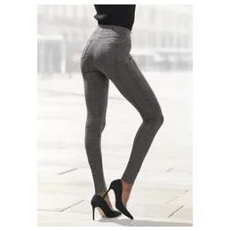 Leggings Lascana, Damen, Gr. 36/38, N-Gr, braun (braun mit schwarz), Obermaterial: 48% Viskose, 37% Polyamid, 10% Polyester, 5% Elasthan, Jacquardmuster, kariert, figurbetont lang, Hosen Leggings, mit zwei Ges&auml;&szlig;taschen, Jeggings, elastisch
