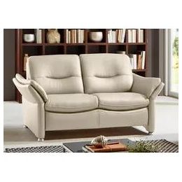 2-Sitzer Hukla "HU-SF15058 Ledersofa, Breite 164 cm", beige (torro ecru), B:164cm H:91cm T:92cm, Sofas, hochwertiges Glattleder, optional mit Kopfst&uuml;tze
