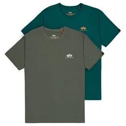Rundhalsshirt Alpha Industries "Basic T Small Logo 2 Pack", Herren, Gr. XL, gr&uuml;n (schwarz olive, force gr&uuml;n), Single Jersey, Obermaterial: 100% Baumwolle, bedruckt, regular fit normal, Rundhals, Shirts Rundhalsshirt