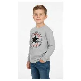 Langarmshirt Converse "CNVB CHUCK PATCH LS TEE", Jungen, Gr. 134/140, grau (dk grau heather), Sweatware, Obermaterial: 60% Baumwolle, 40% Polyester, normal, Rundhals, eingesetzt abgesteppt, Shirts Langarmshirt, f&uuml;r Kinder