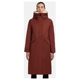 Wintermantel Khujo "Agneta-YM", Damen, Gr. XL (42), braun (nussbaum), Obermaterial: 100% Polyester. Futter: 100% Nylon. Wattierung: 100% Polyester, Basic, gerade ca. Mitte Wade, hoch geschlossener Ausschnitt, verstellbar Rippstrickb&uuml;ndchen mit Druckkn&ouml;pfen,verstellbar, M&auml;ntel Wintermantel, Langer Damen Mantel mit weichem Teddyfleece an der Kapuze