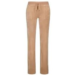 Sweathose Juicy Couture "DEL RAY TRACKPANT GOLD HARDWARE Damen", Damen, Gr. S, EURO-Gr&ouml;&szlig;en, braun (caramel), Samt, 95% Polyester, 5% Elasthan, figurbetont, Hosen Sweathose, Trainingshose Damen, Sweathose, Velour, Jogginghose mit Glitzer, Sale